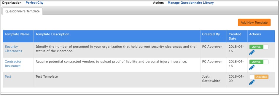Manage Questionnaire Library